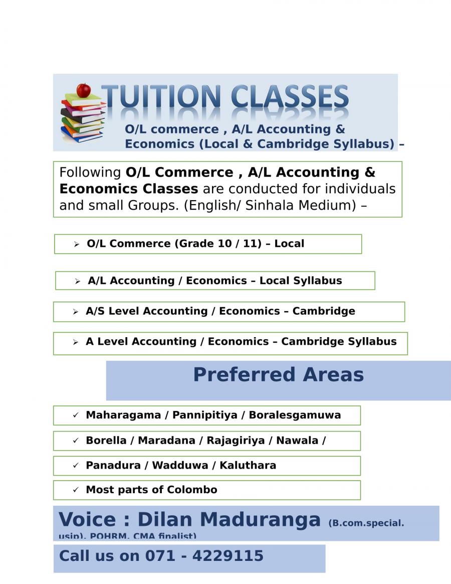O/L Commerce & A/L Accounting & Econ (Local ) , Cambridge syllabus (O/L ...